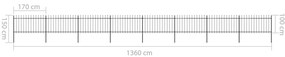 vidaXL Marketos Zahradní plot s kopím nahoře ocelový 1426 x 100 cm černý