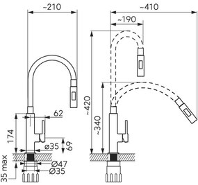 Novaservis Ferro Dřezová baterie s flexibilním ramenem, mátová/chrom 70730,0M