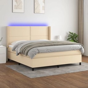 Box spring postel s matrací a LED krémová 180x200 cm textil,  3138258