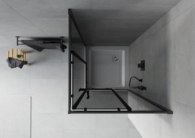 Mexen Rio, čtvercový sprchový kout s posuvnými dveřmi 70 (dveře) x 70 (dveře) x 190 cm, 5mm šedé sklo, černý profil + bílá sprchová vanička RIO, 860-070-070-70-40-4510