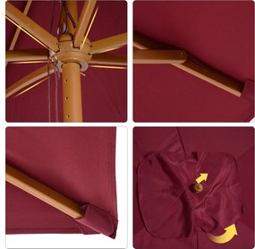 Outsunny Obdélníkový Zahradní Slunečník Dvojitý Vrchol Dřevo Vysokohustotní Polyester 3 x 2 m Bordeaux Červený | Aosom