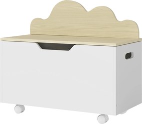 AIYAPLAY dětský box na hračky s kolečky, sklápěcí víko s bezpečnostním pantem, design mraků, bílá a přírodní