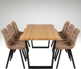 Vikio Jídelní set pro 6 osob 180x90 cm dub noha U béžová židle VJS158-6BE-S