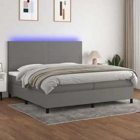 Box spring postel s matrací a LED tmavě šedá 200x200 cm textil 3134742