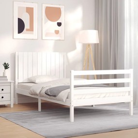 vidaXL Rám postele s čelem 100 x 200 cm masivní dřevo [3194759] Barva: Bílá