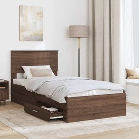 Rám postele Hnědý dub a stříbrná 75 x 190 cm Kompozitní dřevo 3408332