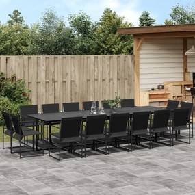 17dílný zahradní jídelní set černý textilen 3295127