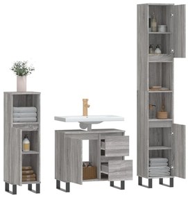 3dílný set koupelnového nábytku šedý sonoma kompozitní dřevo,  3190235