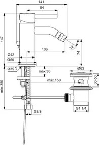 Ideal Standard CeraLine - Bidetová baterie s výpustí | černá