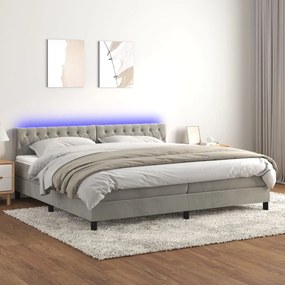 Box spring postel s matrací a LED světle šedá 200x200 cm samet 3134603