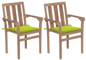 vidaXL Zahradní židle 2 ks jasně zelené podušky masivní teakové dřevo