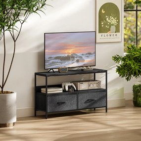 HOMCOM TV skříňka Lowboard se 2 zásuvkami, otevřeným prostorem, pro televizory do 47 palců, 98 x 29 x 56 cm, černá + tmavě šedá