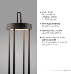 LD 19301-18 ANSELM LED stolní lampa na baterie černá 50cm dotykový stmívač IP44 zahradní svítidlo 2700K - JUST LIGHT