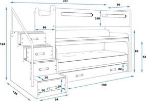 SMB Dětská patrová postel se stolem a šuplíky MAXI 3, 80x200+80x190 cm Barva šuplíku: Modrá