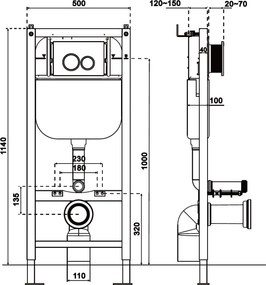 Mexen Tex Air E, podomítkový rám s pneumatickým ovládáním pro WC, 61109A