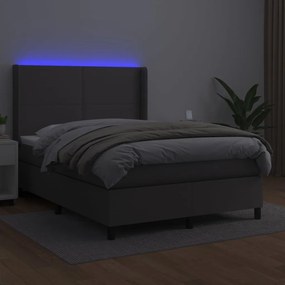 Box spring postel s matrací a LED šedá 140x200 cm umělá kůže 3139269