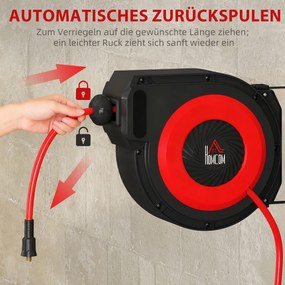 Hadicový naviják s výsuvným mechanismem, 16,5 m hadice, nástěnný, červený+černý
