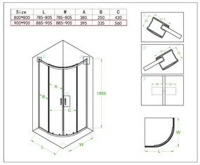 BPS-koupelny Čtvrtkruhový sprchový kout HYD-RK94B 90x90 cm chrom/transparent + vanička HYD-RSV-SXL01B černá