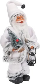 Vánoční dekorace Santa Claus s lucernou bílá / šedá 30 cm