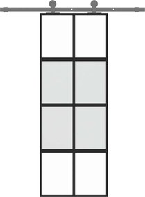 Posuvné dveře černé 76 x 205 cm tvrzené sklo a hliník 155222