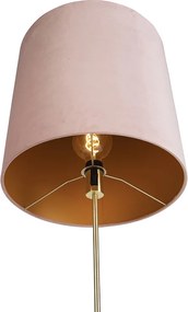 Stojací lampa zlatá/mosazná s růžovým sametovým stínítkem 40/40 cm - Parte