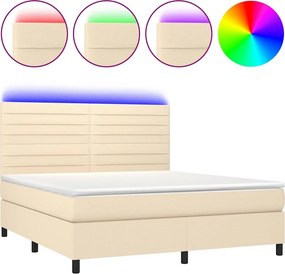 Box spring postel s matrací a LED krémová 180x200 cm textil 3134978