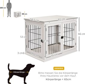 PawHut bouda pro psy přepravní box pro malá zvířata v interiéru 81 x 58,5 x 66 cm z MDF a kovu v bílé barvě, ideální pro domácí zvířata | Aosom.de