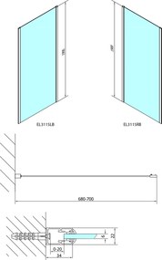Polysan EASY BLACK boční stěna 70 x 190 cm černá čiré sklo EL3115B