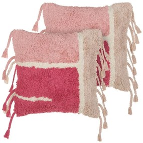 Sada 2 všívaných bavlněných polštářů se střapci 45 x 45 cm růžové BISTORTA Beliani