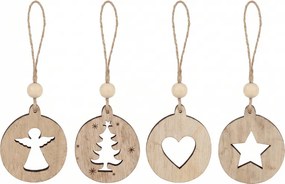 Vánoční ozdoba RUSTIC JOY dřevěná 7,5 cm - různé vzory