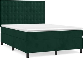 Box spring postel s matrací tmavě zelená 140x200 cm samet 3143268