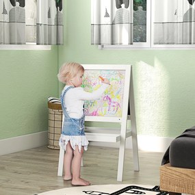 AIYAPLAY 2v1 Dětský Stojan - magnetická tabule a tabule na křídy - 2 integrované úložné přihrádky - bílý