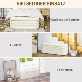 HOMCOM Ložnicová lavice s úložným prostorem a dřevěnými nohami, vysoká stabilita, plyšové rouno, nosnost 120 kg, 116x41x40,5 cm, krémově bílá | Aosom…
