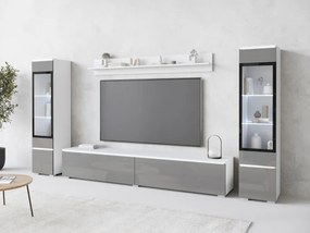 Nábytek do obývacího pokoje Sawoti II, Barva: bílá / šedý lesk, Osvětlení: osvětlení LED - bílé