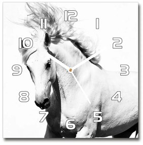 Wallmuralia Skleněné hodiny čtverec Bílý kůň 30x30 cm
