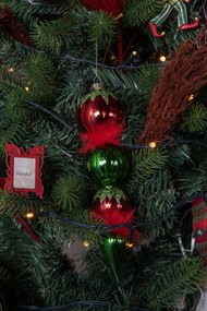 Červeno-zelená vánoční skleněná ozdoba - Ø 6*23 cm