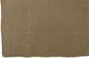 Olivový lněný pléd / přehoz s třásňovitým lemem - 150*200 cm