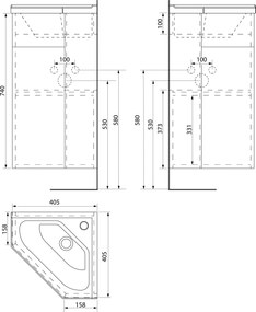 Aqualine ZOJA umyvadlová skříňka rohová 39 x 74 x 39 cm bílá 50345