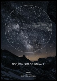 Plakát Hvězdná mapa vašeho životního okamžiku Velikost: A3 - 29,7x42 cm, Volba rámu: bez rámu, Vzhled: Bílá