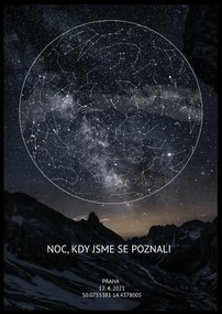 Plakát Hvězdná mapa vašeho životního okamžiku Velikost: A3 - 29,7x42 cm, Volba rámu: bez rámu, Vzhled: Aurora Borealis