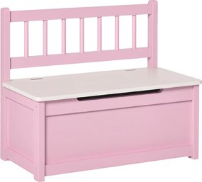 HOMCOM Dětská úložná lavička s opěradlem a polstrovaným víkem, nosnost 40 kg, rozměry 60x30x50 cm, růžová a bílá
