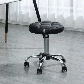 HOMCOM Vinsetto Roll Stool Výškově nastavitelná otočná pracovní stolička černá Ø35,5 cm, umělá kůže pro kancelář a salon 51-67 cm