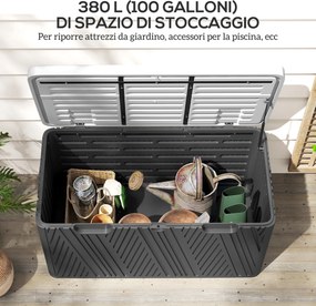 Outsunny 380L zahradní úložná lavice s plynovým pístem a 2 bočními držadly, voděodolná HDPE zahradní úložná sedačka, UV ochrana, 115x60x60 cm, černá …