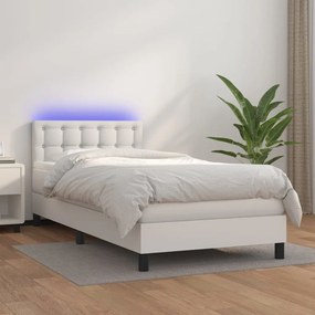 vidaXL Box spring postel s matrací a LED bílá 90x200 cm umělá kůže