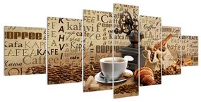 Obraz kávy, mlýnku a croissantů (210x100 cm)