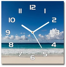 Wallmuralia Skleněné hodiny čtverec Pláž Seychely 30x30 cm