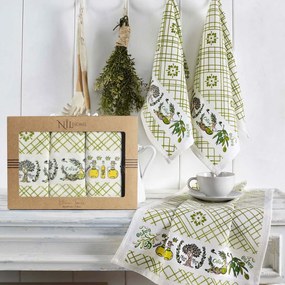 KUCHYŇSKÉ UTĚRKY OLIVE SADA 3 KS 40X60 CM VZOROVANÉ