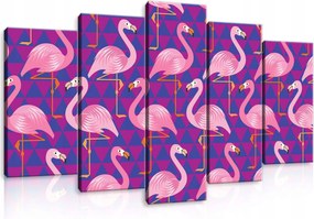 Obraz 100x60 Flamingo tropy růže fialová geometrie moderní výzdoba