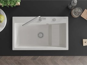 Mexen Omar granitový dřez 1-komorový 800 x 480 mm, bílý, chromový sifon - 6520801005-20
