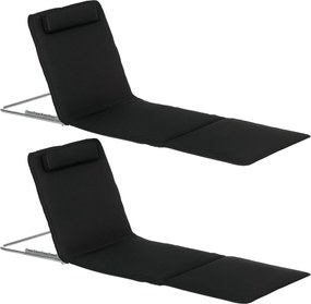 Outsunny Sada 2 Skládacích Plážových Mat s Polohovatelným Opěradlem v 5 Úrovních a Balením 134x48x33-43 cm Černá | Aosom